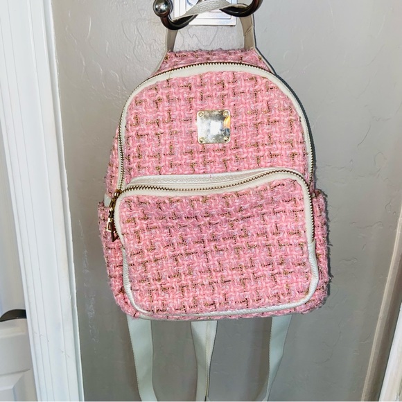 Popatu | Accessories | Popatu Pink Tweed Mini Backpack | Poshmark